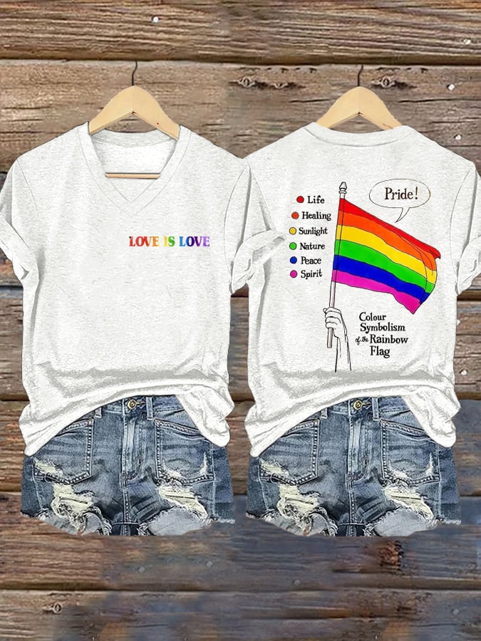 Women's Pride Month Gay Pride Month Rainbow Flag V Neck T-Shirt Tops