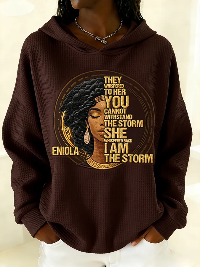 Women's African American Inspirational Print Hooded Waffle Knit Top