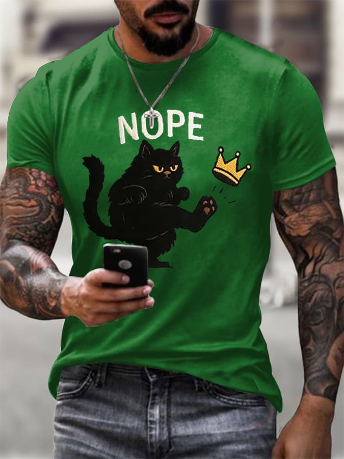 Men's Retro No Kings In America Cat Crown Nope Print T-Shirt