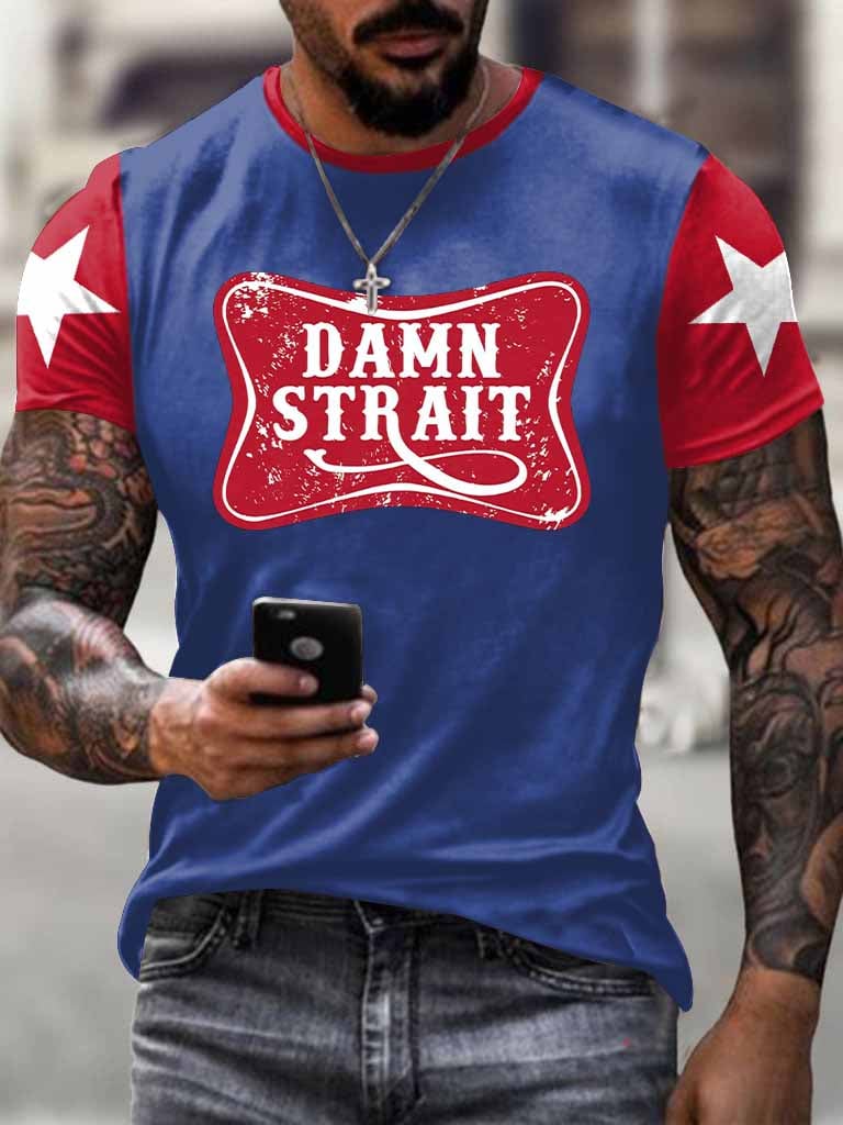 Men's Retro Damn Strait Country Music Fan Graphic Printed T-Shirt