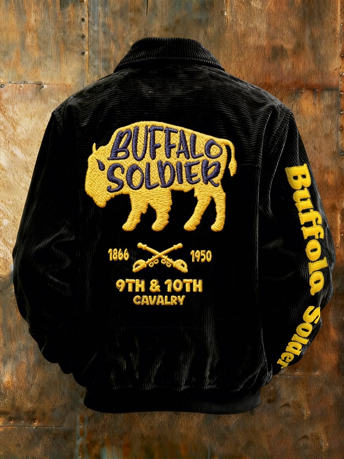 Men's Winter Retro Western Buffalo Soldier Corduroy Jacket