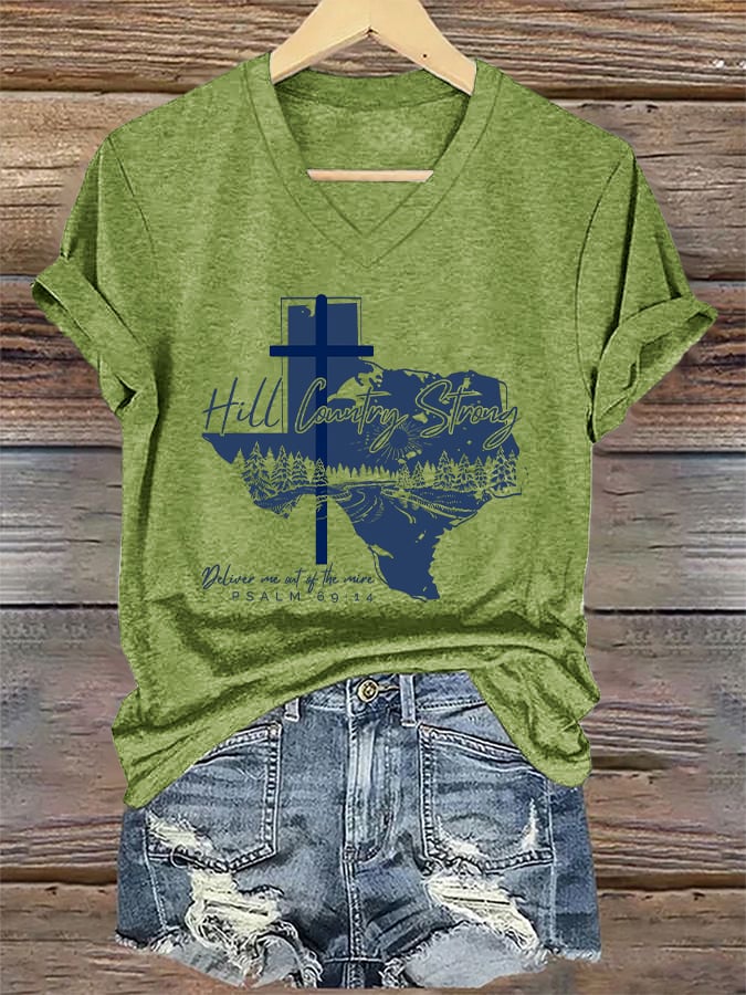 V-Neck Retro Texas Strong Hill Country Strong Deliver Me Out Of The ...
